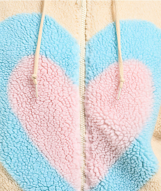 A.LAB Lydia Teddy Heart White & Blurple Sherpa Zip Hoodie | Zumiez