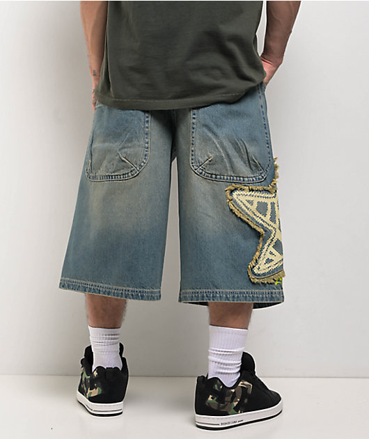 A.LAB Star Blue Wash Mega Rave Shorts | Zumiez