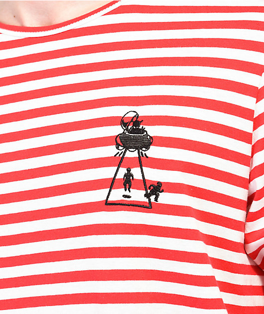 Above The Norm Logo Red & White Stripe Long Sleeve T-Shirt | Zumiez