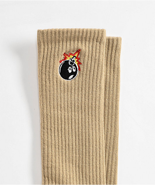 Adam Bomb Logo Cream Crew Socks | Zumiez