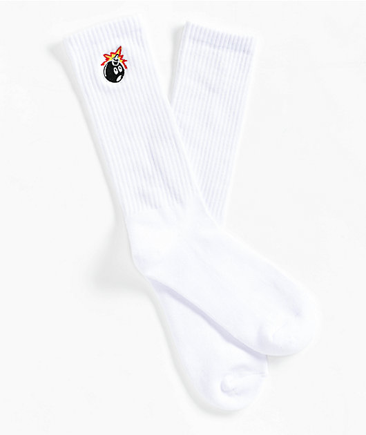 Adam Bomb Logo White Crew Socks | Zumiez
