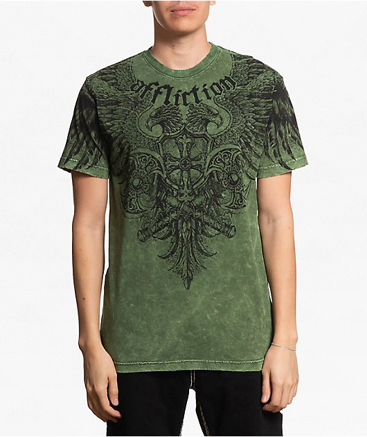 Affliction Alpha Strike Green Wash T-Shirt | Zumiez