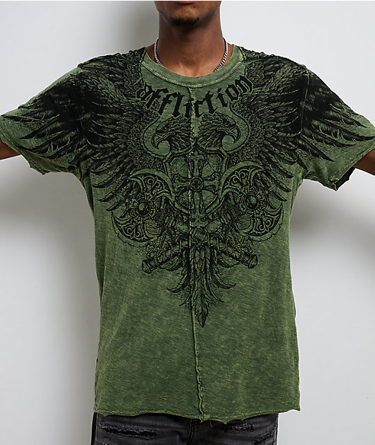 Affliction Alpha Strike Green Wash T-Shirt | Zumiez