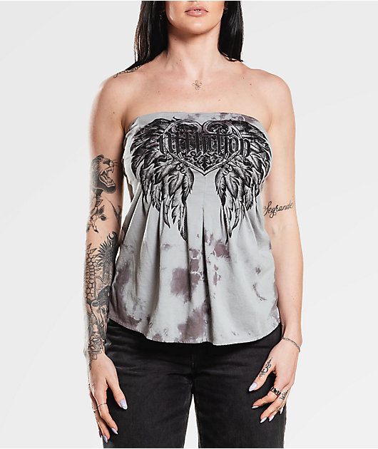 Affliction Betty Jane Grey Flare Tube Top | Zumiez