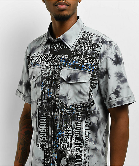 Affliction Blackpool Crust Charcoal Wash Short Sleeve Button Up Shirt ...