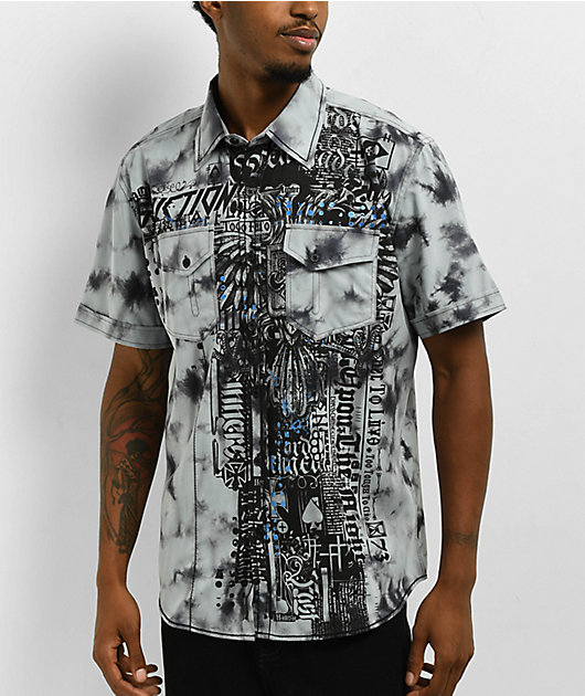 Affliction Blackpool Crust Charcoal Wash Short Sleeve Button Up Shirt ...
