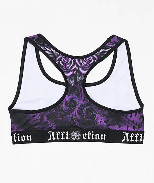 Affliction Carbon Purple Sports Bra | Zumiez