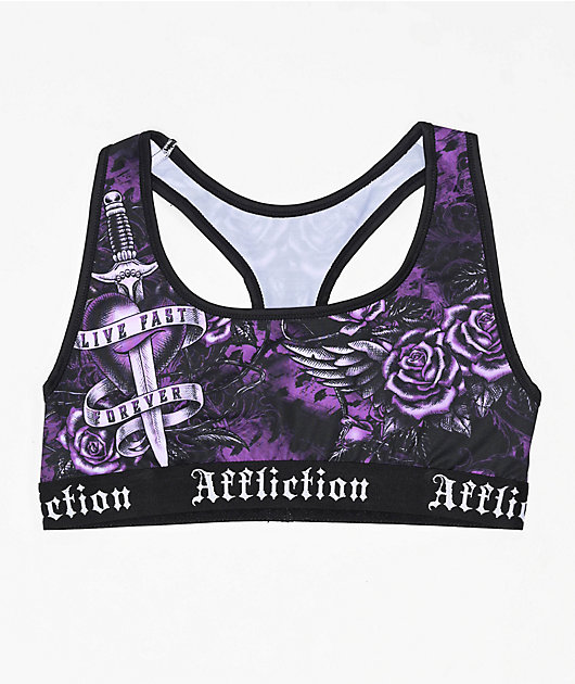 Affliction Carbon Purple Sports Bra | Zumiez
