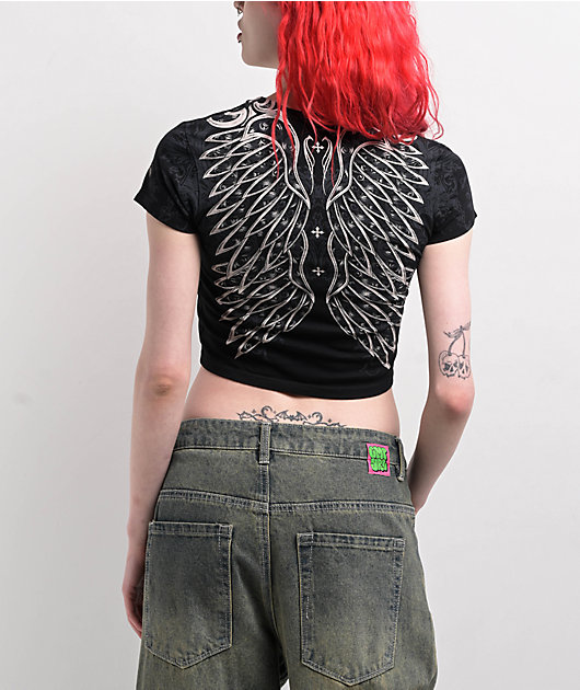 Affliction Chrome Black Crop T-Shirt | Zumiez