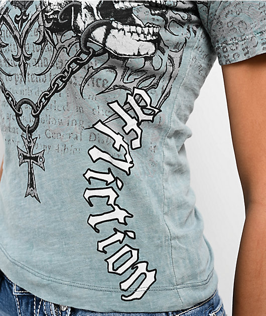 Affliction Collapse Blue Wash V-Neck T-Shirt | Zumiez