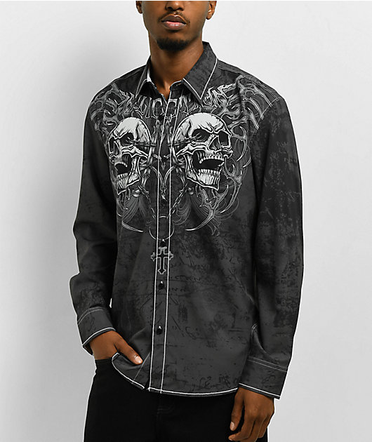 Affliction Collapse Grey Long Sleeve Button Up Shirt | Zumiez