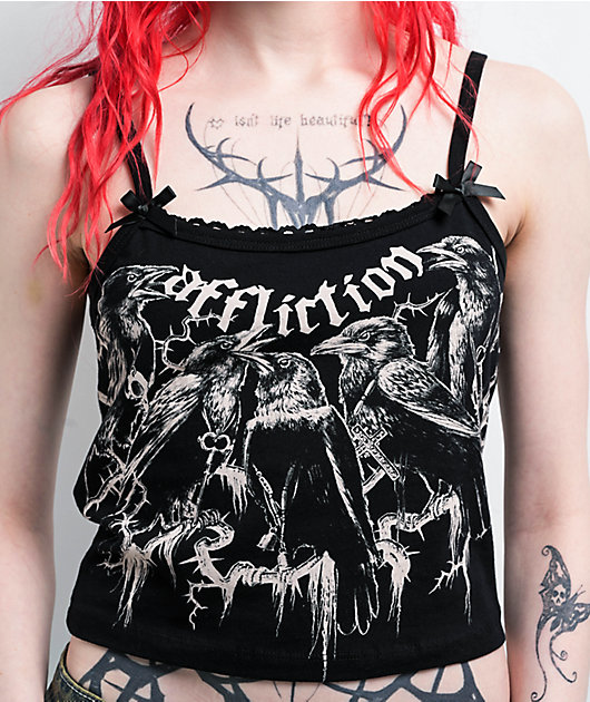 Affliction Crows Black Lace Crop Tank Top | Zumiez
