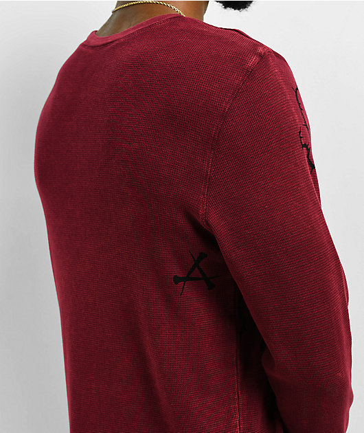 Affliction Crows Burgandy Lava Wash Thermal Long Sleeve T-Shirt | Zumiez
