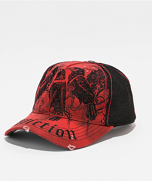Affliction Crows Dirty Red Potassium Spray & Black Trucker Hat | Zumiez