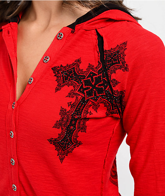 Affliction Elitist Red Wash Button Hoodie | Zumiez
