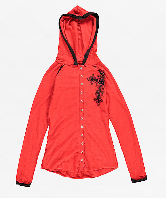 Affliction Elitist Red Wash Button Hoodie | Zumiez