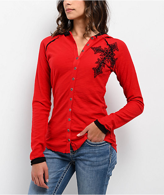 Affliction Elitist Red Wash Button Hoodie | Zumiez