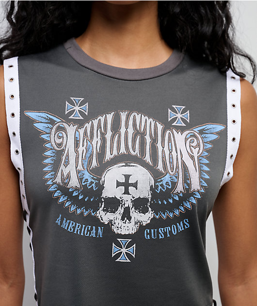 Affliction Flag Grey Lace Up Muscle Tank Top | Zumiez