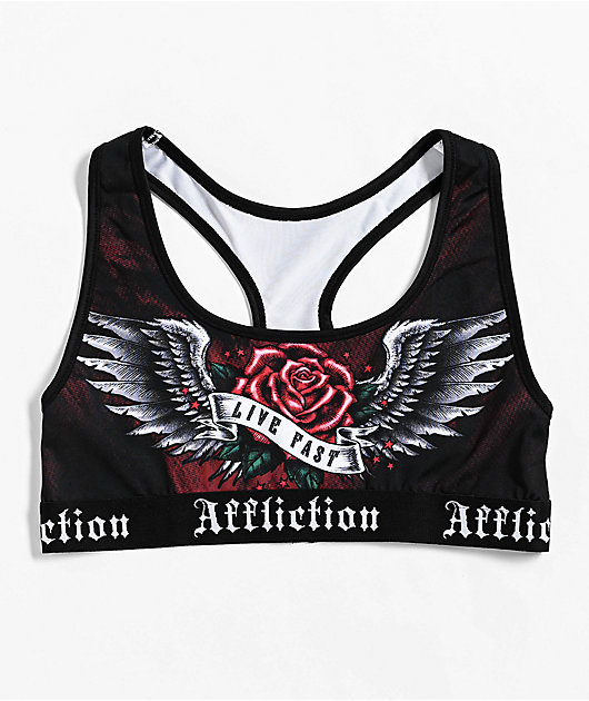 Affliction Ion Black & Red Sports Bra | Zumiez