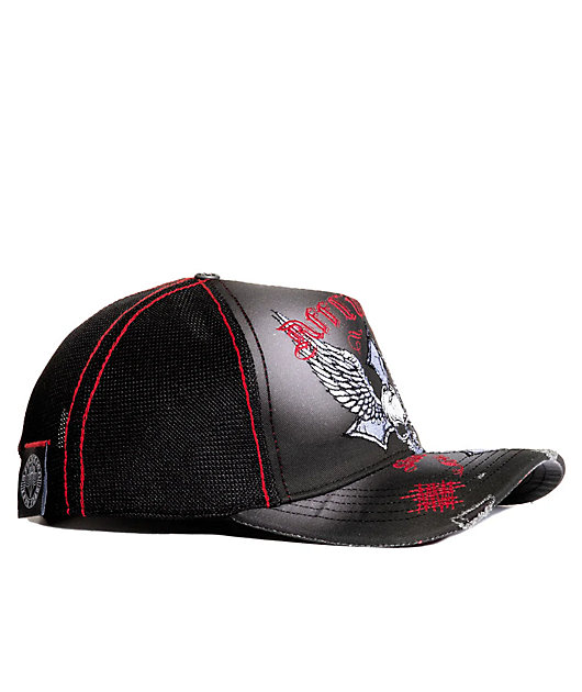 Affliction Live Fast Black Wash Trucker Hat | Zumiez