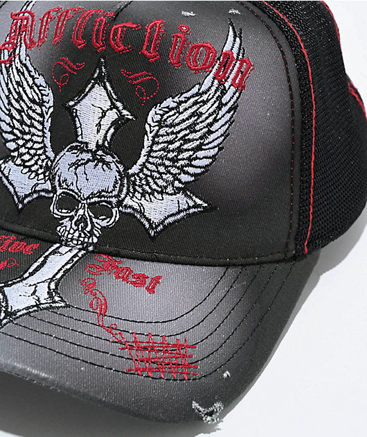 Affliction Live Fast Black Wash Trucker Hat | Zumiez