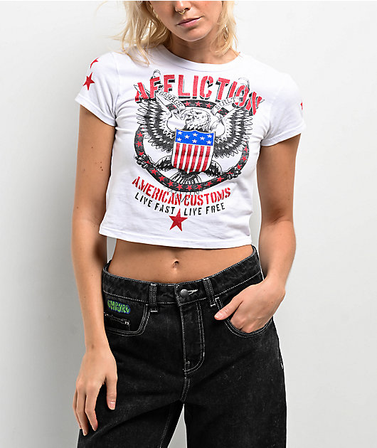 Affliction Live Fast White Crop T-Shirt | Zumiez