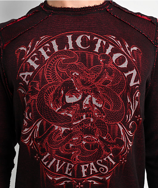 Affliction Native Auto Reversible Red & Black Wash Thermal Long Sleeve ...