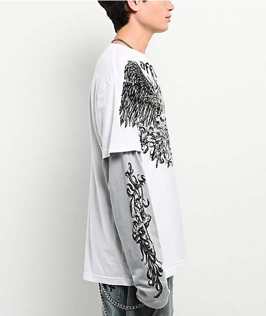 Affliction Ominous Shadow White & Grey 2fer Long Sleeve T-Shirt | Zumiez