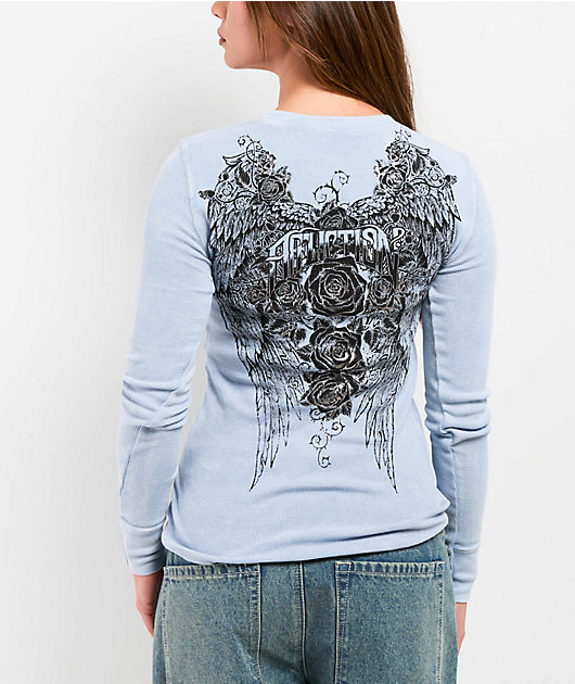 Afflicition Secret Garden Light Blue Wash Thermal Long Sleeve T-Shirt ...