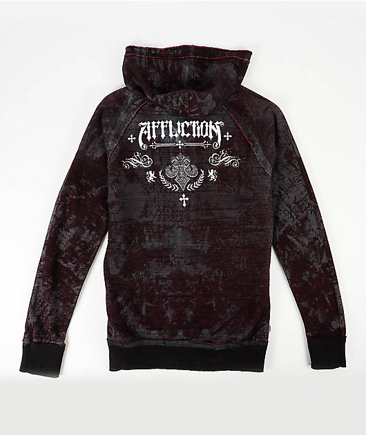 Affliction Shred Fest Black & Red Wash Reversible Zip Hoodie | Zumiez