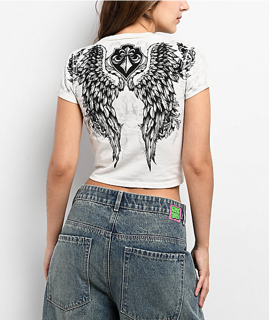 Affliction Washed White Crop T-Shirt | Zumiez