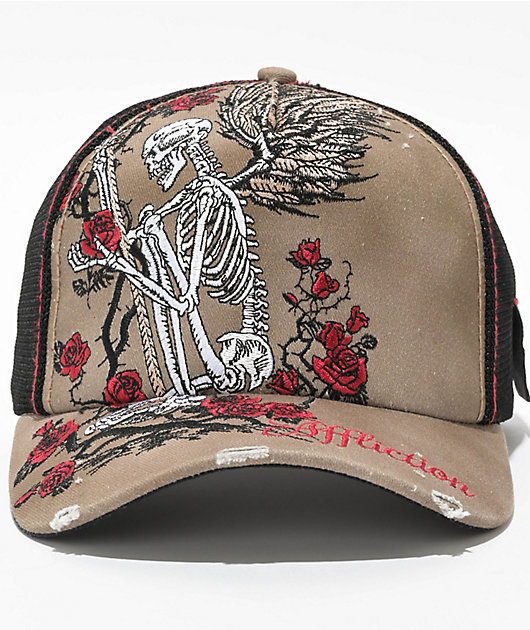Affliction Winged Reaper Brown & Black Trucker Hat | Zumiez