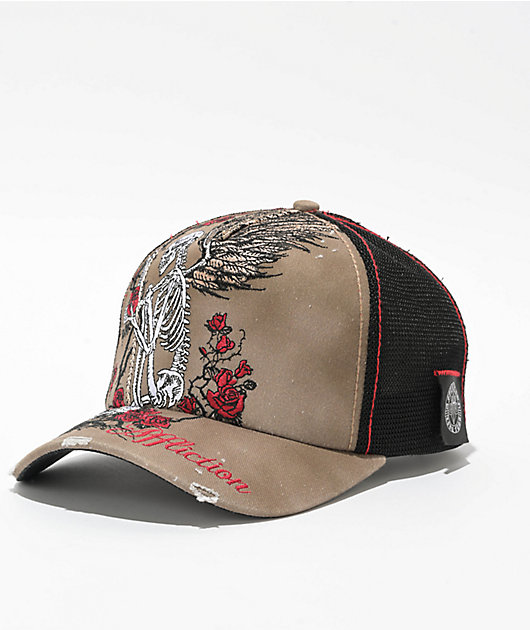 Affliction Winged Reaper Brown & Black Trucker Hat | Zumiez