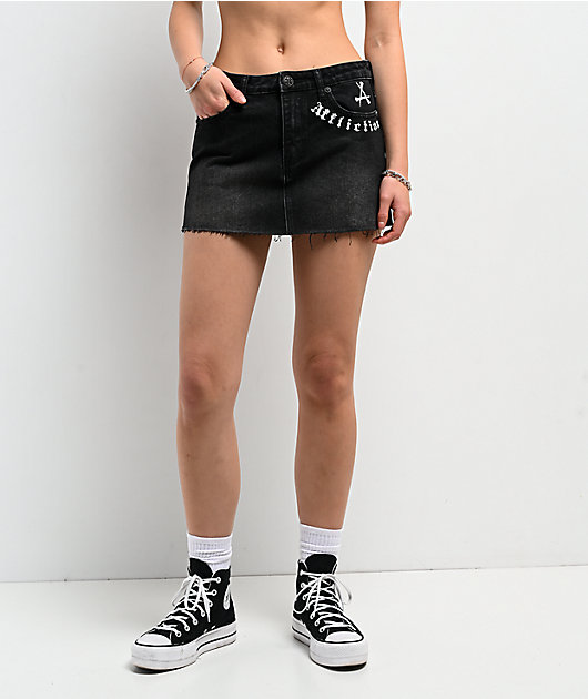 Affliction Winged Up Black Denim Cutoff Mini Skirt | Zumiez