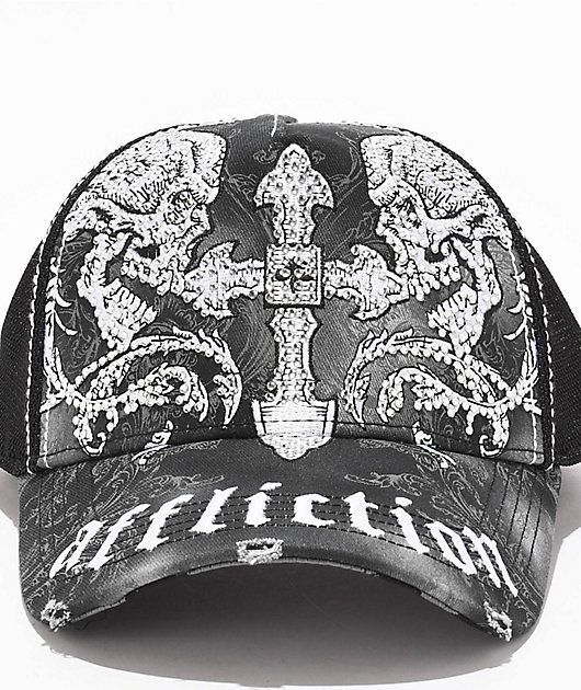Affliction Winged Up Black Potassium Spray Trucker Hat | Zumiez
