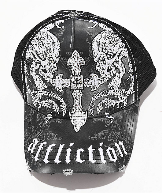 Affliction Winged Up Black Potassium Spray Trucker Hat | Zumiez