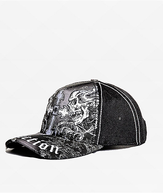 Affliction Winged Up Black Potassium Spray Trucker Hat | Zumiez