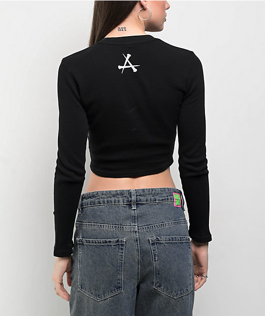 Affliction Winged Up Black Thermal Long Sleeve Crop T-Shirt | Zumiez