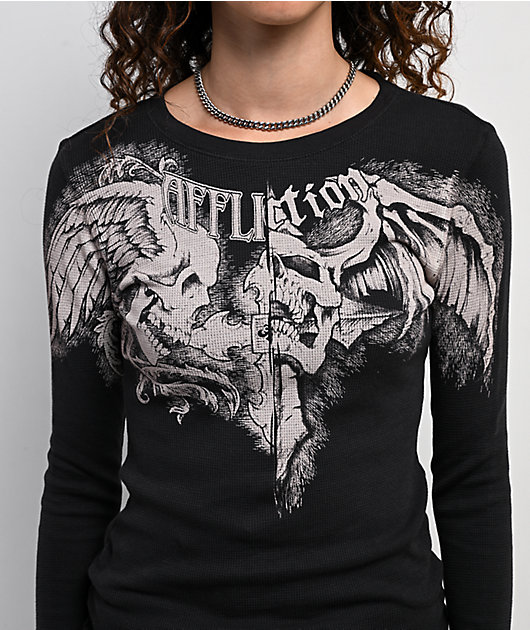 Affliction Winged Up Black Thermal Long Sleeve T-Shirt | Zumiez