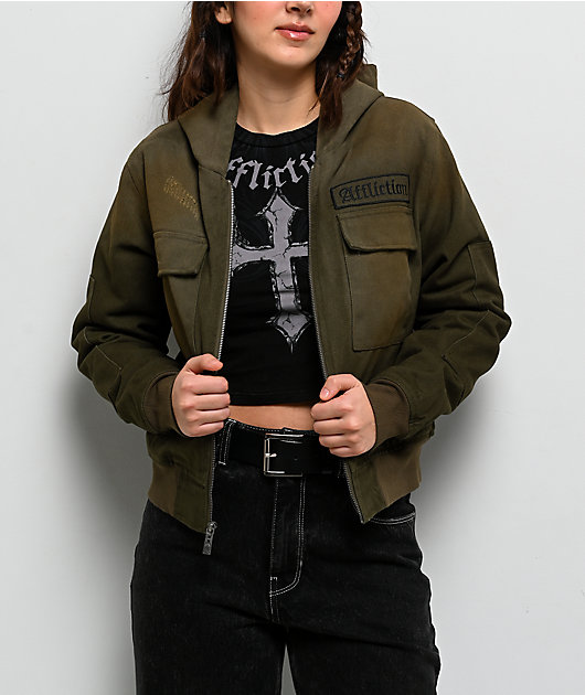 Affliction Wrecking Ball Olive Green Hooded Canvas Jacket | Zumiez
