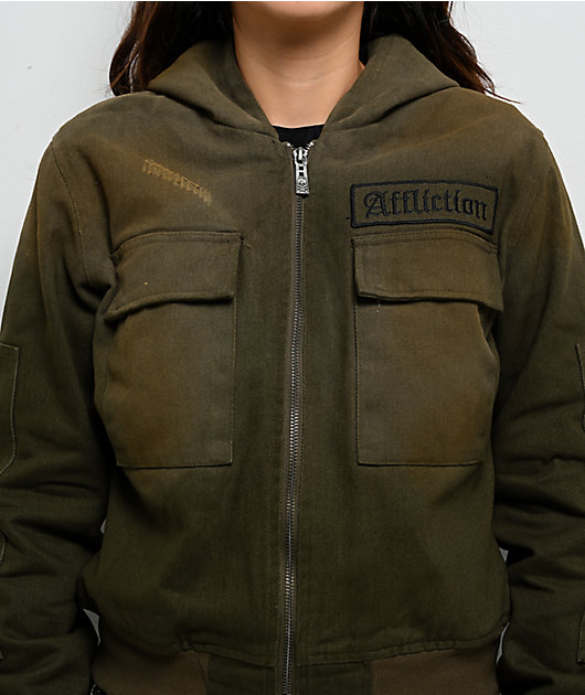 Affliction Wrecking Ball Olive Green Hooded Canvas Jacket | Zumiez