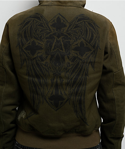 Affliction Wrecking Ball Olive Green Hooded Canvas Jacket | Zumiez