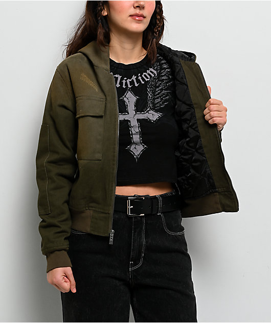 Affliction Wrecking Ball Olive Green Hooded Canvas Jacket | Zumiez