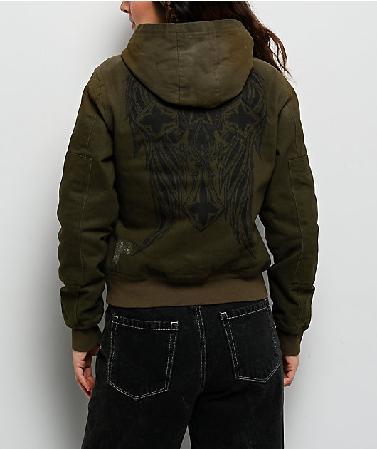 Affliction Wrecking Ball Olive Green Hooded Canvas Jacket | Zumiez