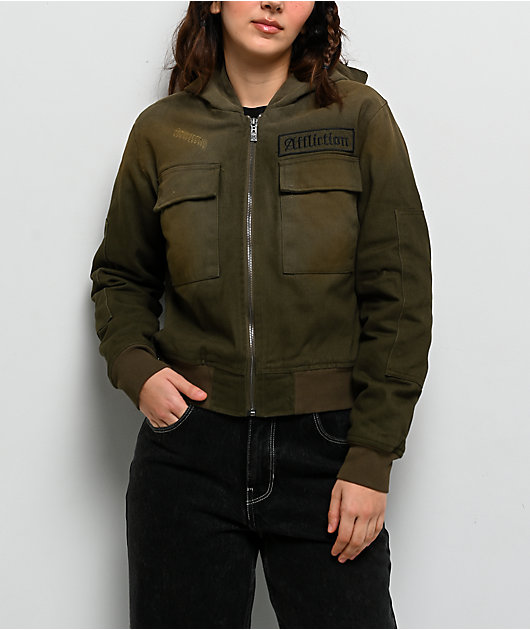 Affliction Wrecking Ball Olive Green Hooded Canvas Jacket | Zumiez