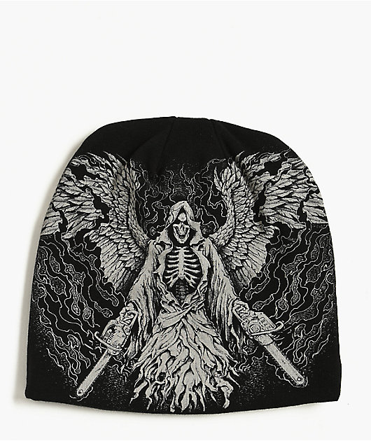 Affliction x Haunted Mound Massacre Black Reversible Skully Beanie | Zumiez