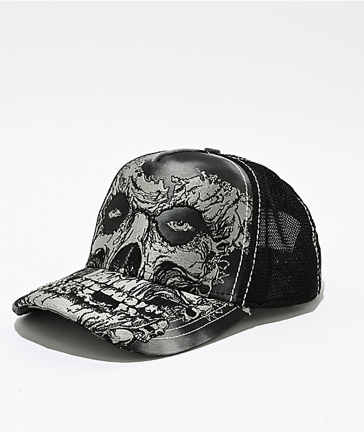 Affliction x Misfits Skully Black Trucker Hat | Zumiez
