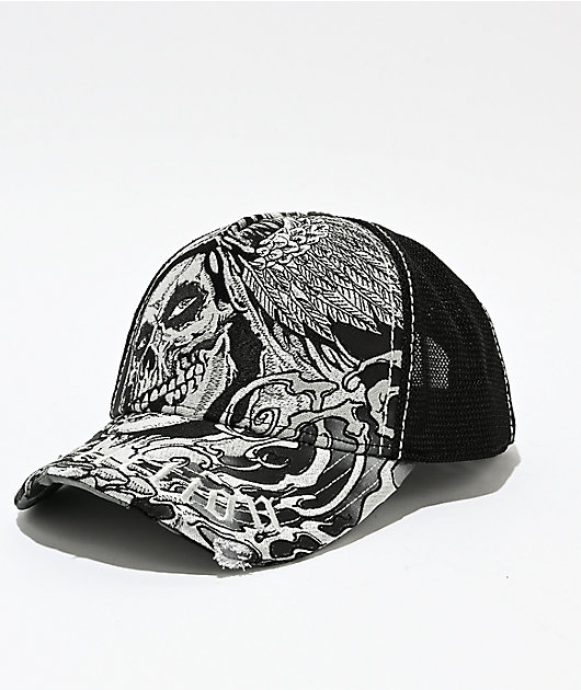 Affliction x Misfits Wings Black Trucker Hat | Zumiez