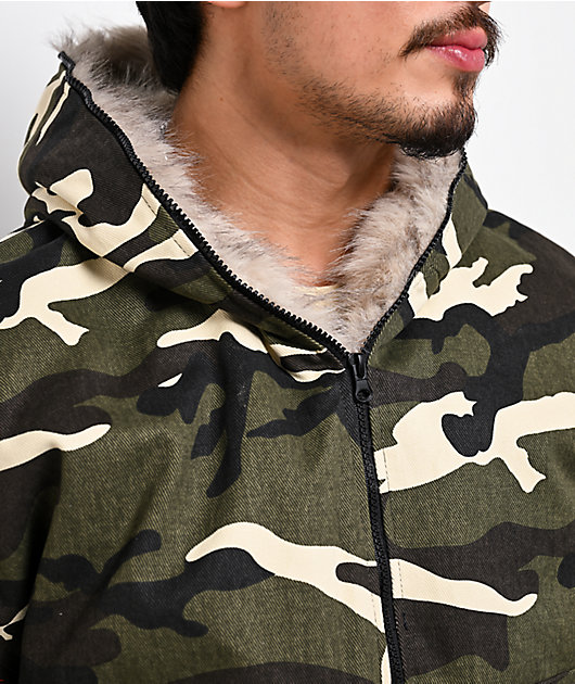American Stitch Camo Canvas Hooded Crop Jacket | Zumiez