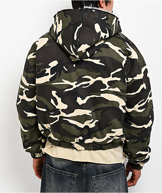 American Stitch Camo Canvas Hooded Crop Jacket | Zumiez